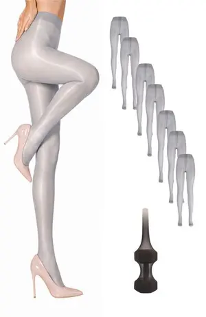 LECHERY® 7-pack Glossy Semi-opaque Statement Fashion Tights - Grey