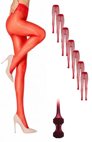 LECHERY® 7-pack Glossy Semi-opaque Fashion Tights - Red