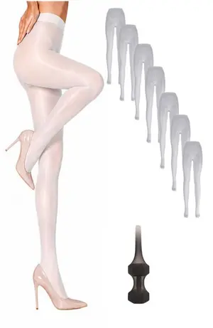LECHERY® 7-pack Glossy Semi-opaque Fashion Tights - White