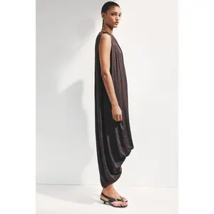 H&m Draped Bubble-hem Maxi Dress - Dark Brown