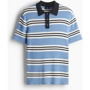 H&m Slim Fit Polo Shirt - Light Blue/striped