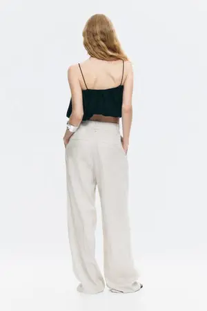 H&m Wide Leg Tailored Trousers - Light Beige