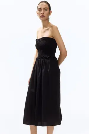 H&M Smocked-bodice Bandeau Midi Dress