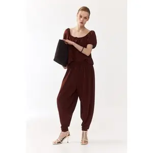 H&m Puff-sleeved Linen-blend Blouse - Rust Brown