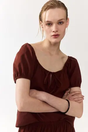 H&m Puff-sleeved Linen-blend Blouse