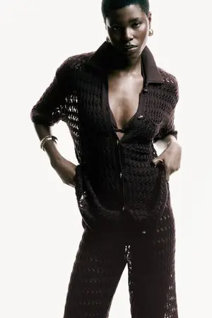 H&m Crochet-look Cotton Cardigan - Dark Brown