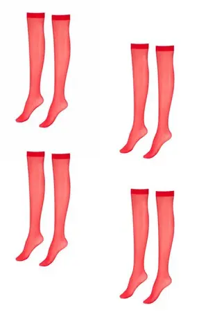 LECHERY® 6-pack Glossy Sheer Fashion Socks - Red