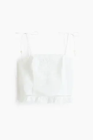H&m Broderie Anglaise Tie-strap Cotton Poplin Top