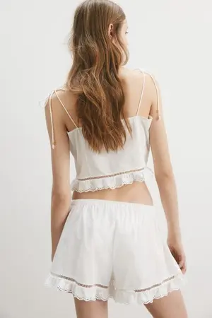 H&m Broderie Anglaise Tie-strap Cotton Poplin Top