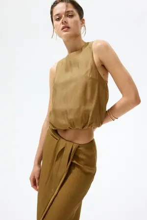 H&m Twist-detail Bubble-hem Top - Olive Green