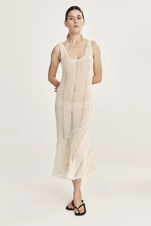 H&m Crochet-look Midi Dress - Light Beige