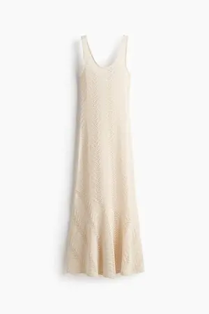 H&m Crochet-look Midi Dress With Wide Straps And A-line Silhouette