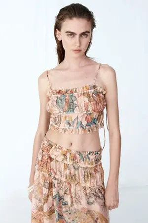 H&m Linen-blend Crop Top With Spaghetti Straps