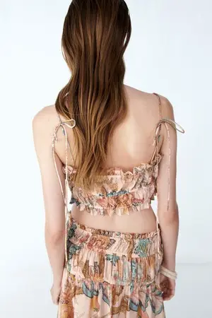 H&m Linen-blend Crop Top With Spaghetti Straps