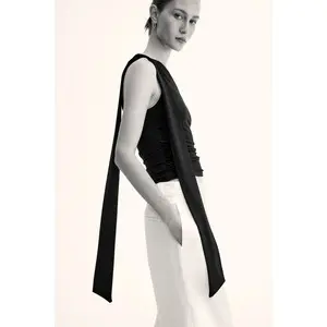 H&m One-shoulder Top With Draped Ties - Black