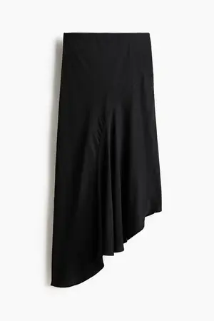 H&m Asymmetric Satin Midi Skirt - Black