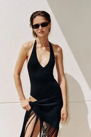 H&m Padded-cup Halterneck Swimsuit - Black