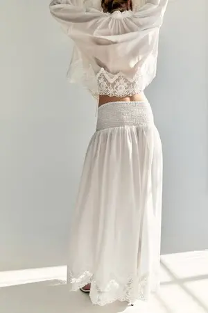 H&m Lace-trimmed Smocked Waist Maxi Skirt