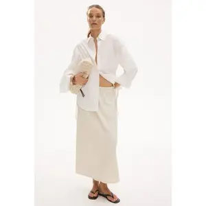 H&m Crinkled Drawstring Midi Skirt - Light Beige