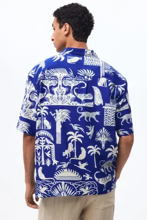 H&m Relaxed Fit Printed Resort Shirt - Bright Blue/patterned