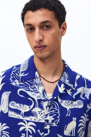 H&m Relaxed Fit Printed Resort Shirt - Bright Blue/patterned