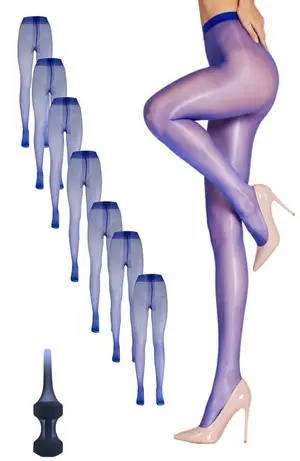 LECHERY® 7-pack Glossy Sheer Festival Tights - Blue