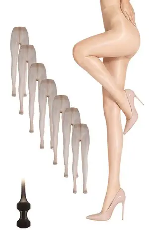 LECHERY® 7-pack Glossy Sheer Festival Tights - Natural