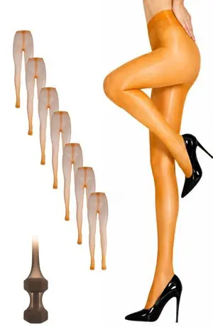 LECHERY® 7-pack Glossy Sheer Festival Tights - Orange