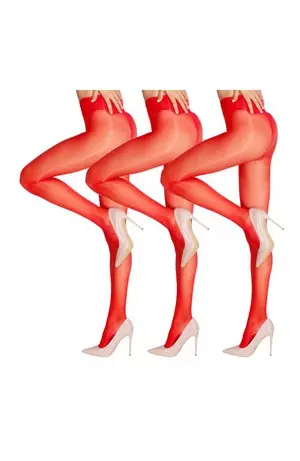 LECHERY® LECHERY® 7-Pack Glossy Sheer Festival Tights Red