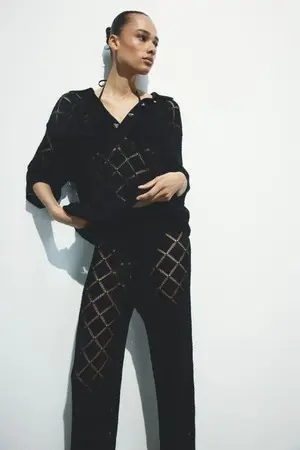 H&m Crochet-look Viscose Knit Trousers