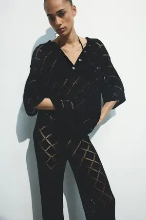 H&m Crochet-look Viscose Knit Trousers