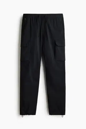H&m H&M Regular Fit Cargo Trousers In Nylon With Drawstring Hems Black