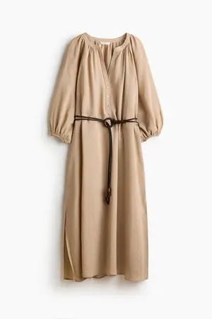 H&m Oversized Tie-belt Midi Dress - Beige