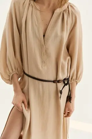 H&m Oversized Tie-belt Midi Dress - Beige