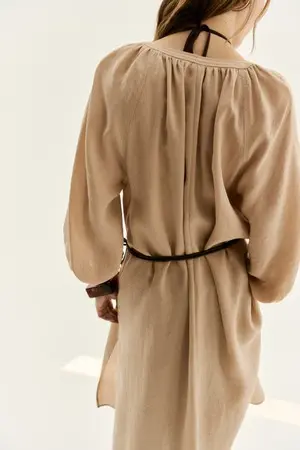 H&m Oversized Tie-belt Midi Dress - Beige
