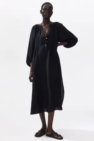 H&M Oversized Tie-belt Midi Dress - Black
