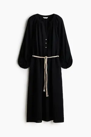 H&M Oversized Tie-belt Midi Dress - Black