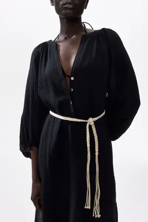 H&M Oversized Tie-belt Midi Dress - Black
