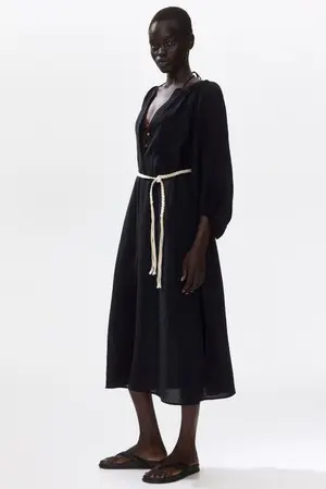 H&M Oversized Tie-belt Midi Dress - Black