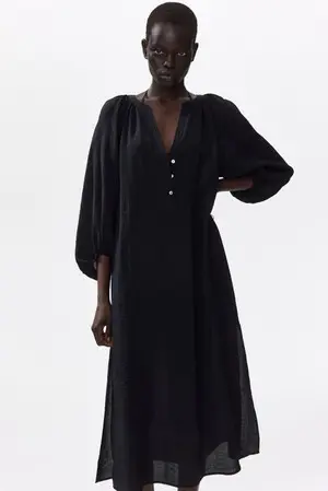 H&M Oversized Tie-belt Midi Dress - Black