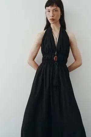 H&m Halterneck Maxi Dress With Flared Skirt - Black
