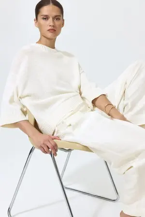 H&m Layered Lace-trimmed Satin Panel Jumper - Cream