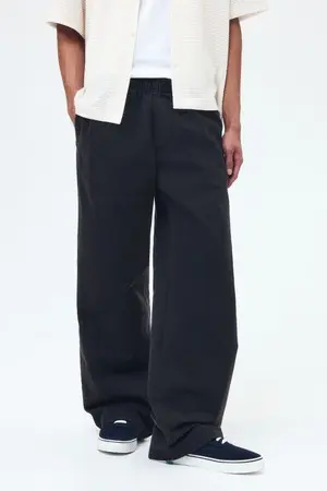H&M Loose Fit Cotton Canvas Trousers - Black