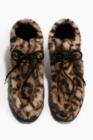 H&M Leopard Print Faux Fur Lace-up Boots - Beige/leopard Print