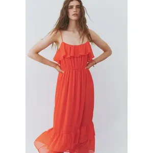 H&m Flounced Strappy Maxi Dress - Red