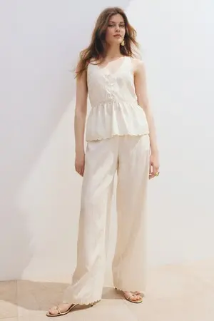 H&m Straight Leg Trousers With Scalloped Hems