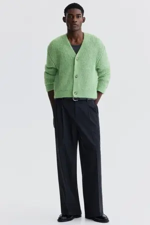 H&m Loose Fit Rib Knit Alpaca Blend Cardigan - Green