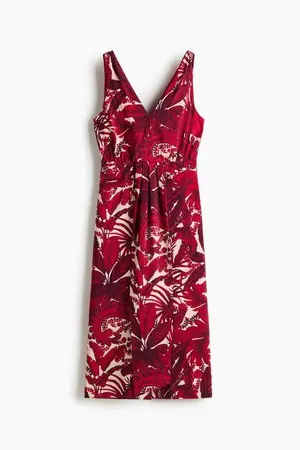 H&m V-neck Sleeveless Printed Midi Dress