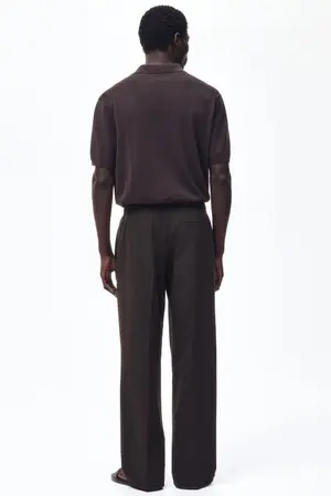 H&m Wide Leg Trousers With Drawstring Waist - Dark Brown