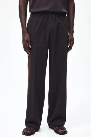 H&m Wide Leg Trousers With Drawstring Waist - Dark Brown